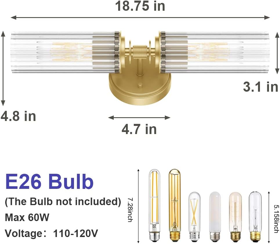Gold Bathroom Light Fixtures Over Mirror Bathroom Vanity Light Clear G ...